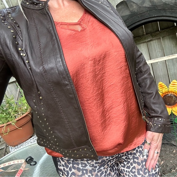 Reference | Jackets & Coats | Vintage Reference Brown Studded Leather ...